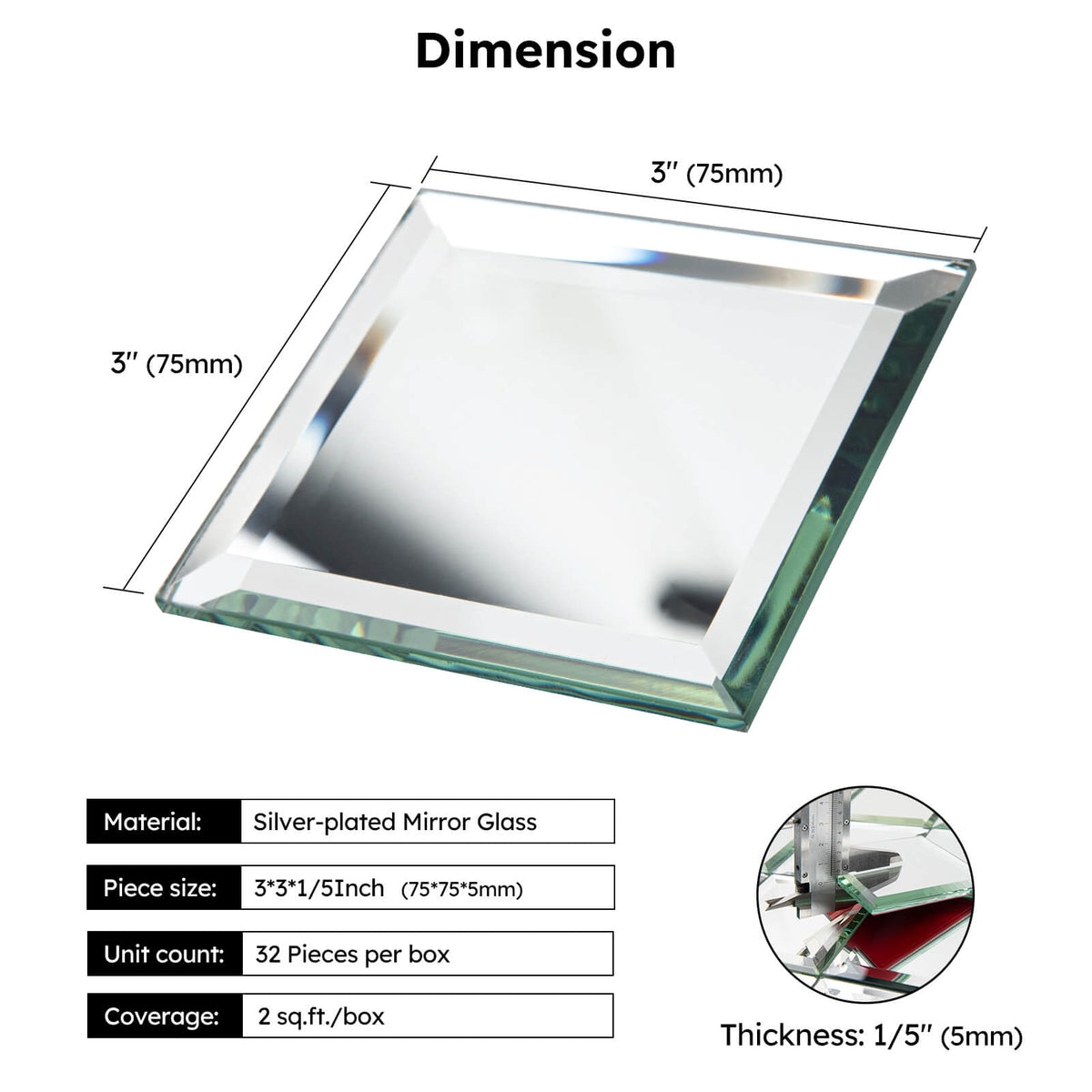 Diflart Peel and Stick Beveled Mirror Backsplash Tile, Silver, 3 x 3 I