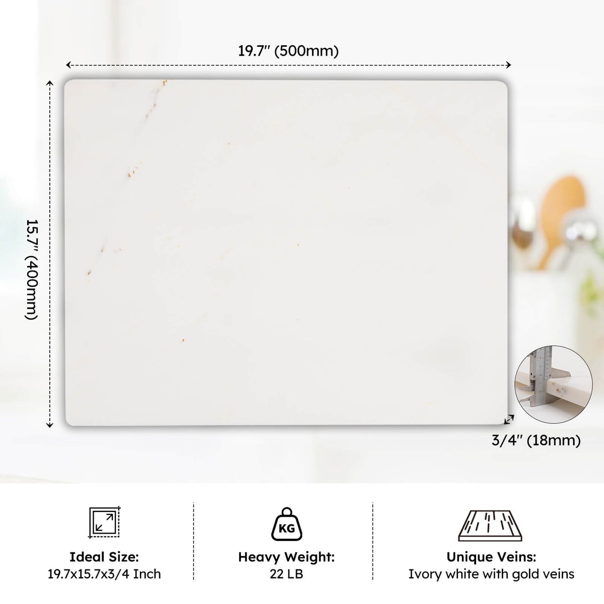 Diflart Natural Marble Stone Cutting Board for Kitchen, 16x20 Inch, Wh