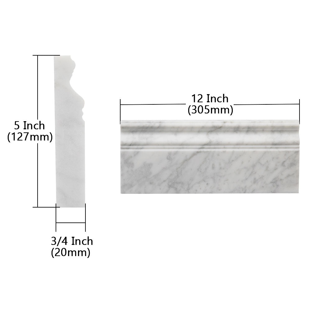 Bianco Carrara White Marble Baseboard Trim Molding, 5 x 12 Inch ...